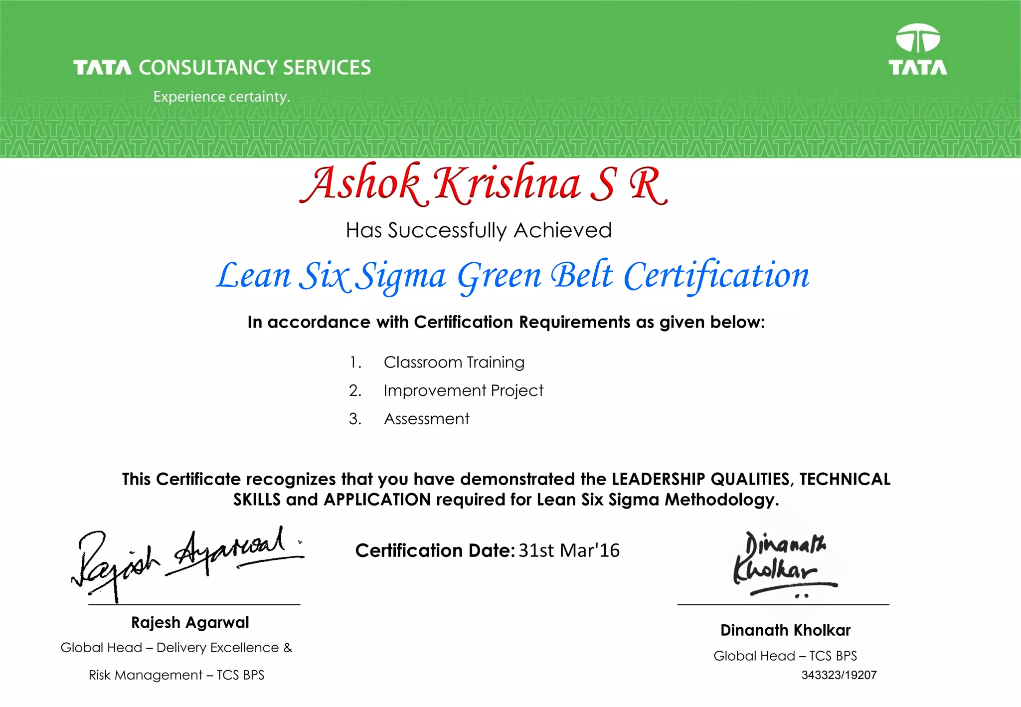 Ashok GreenBelt Certificate | PDF