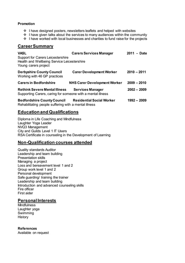 Patricia Wilkins CV | DOCX | Eldercare | Family and Relationships