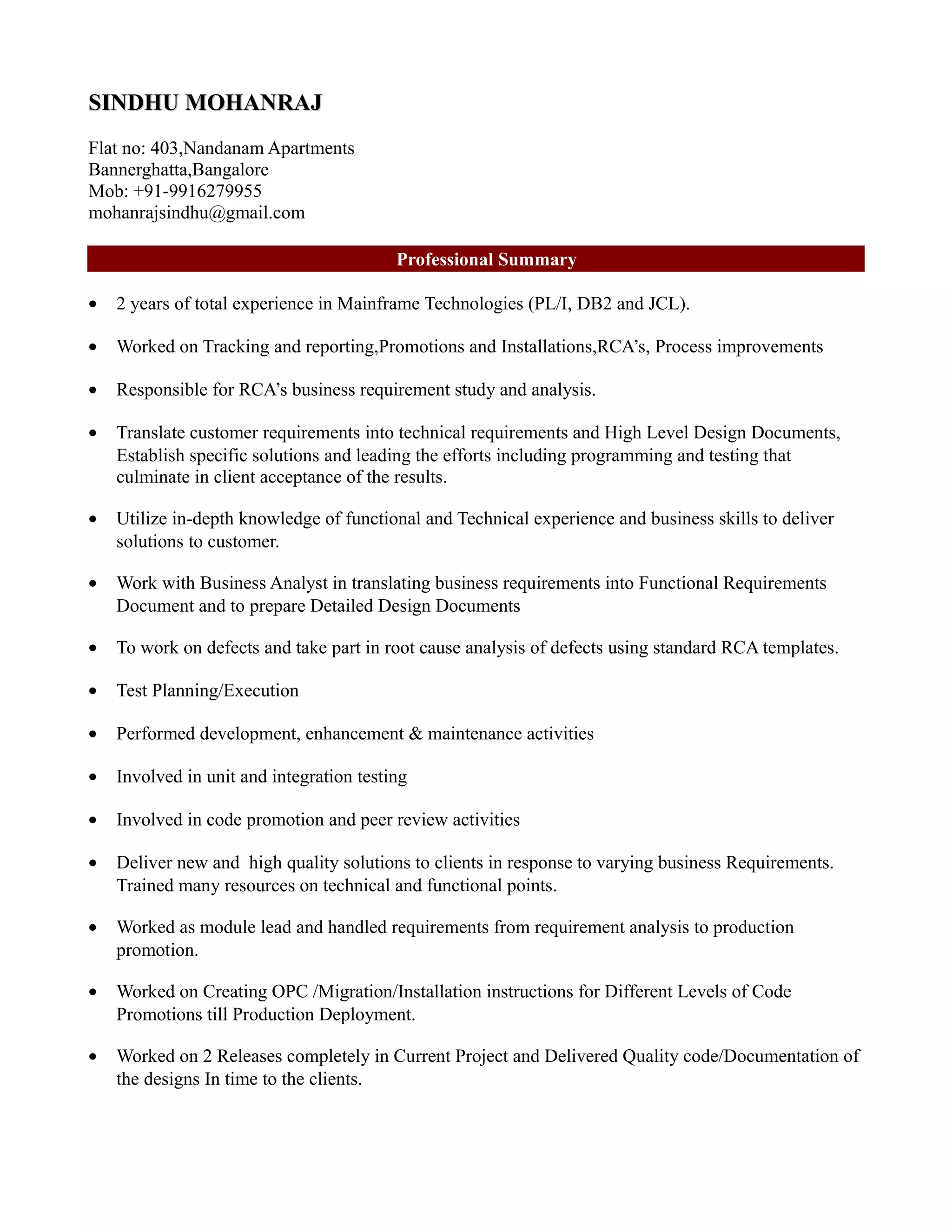 Sindhu_CV | DOC | Computer Software and Applications | Computing