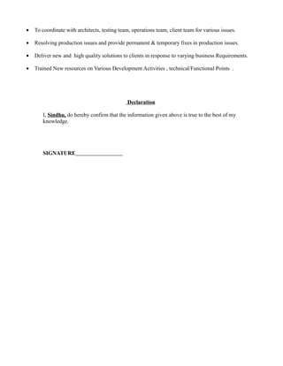 Sindhu_CV | DOC | Computer Software and Applications | Computing