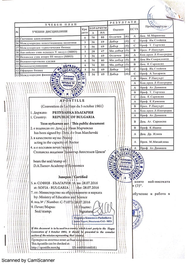 Academic Transcript (Bulgarian) | PDF