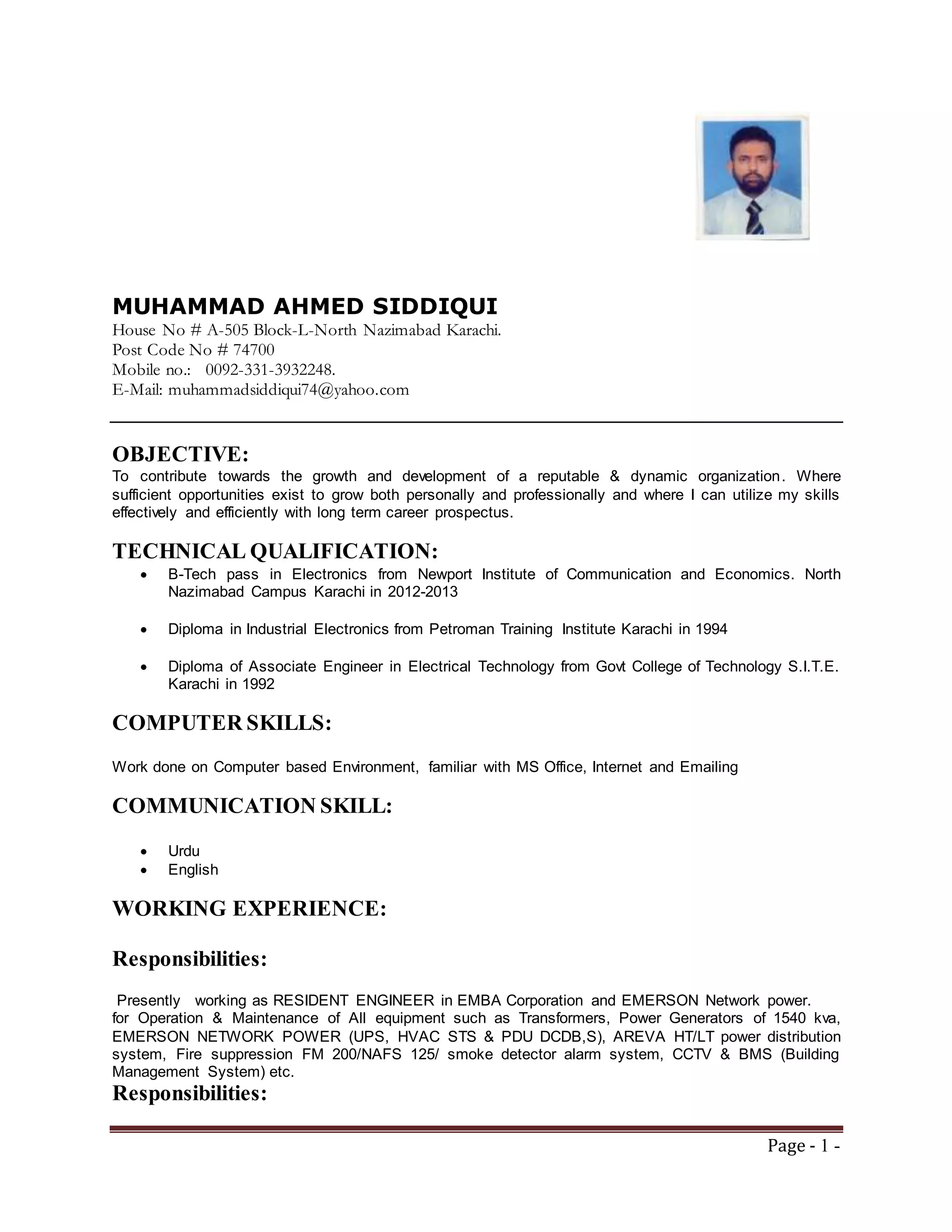 ElectricalInstrumentation Engineer | DOCX | Civil Engineering Industry | Industries