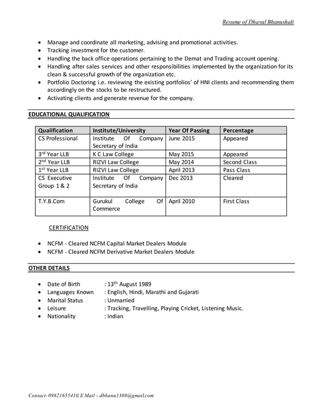 Resume (Dhaval Bhanushali) | DOCX
