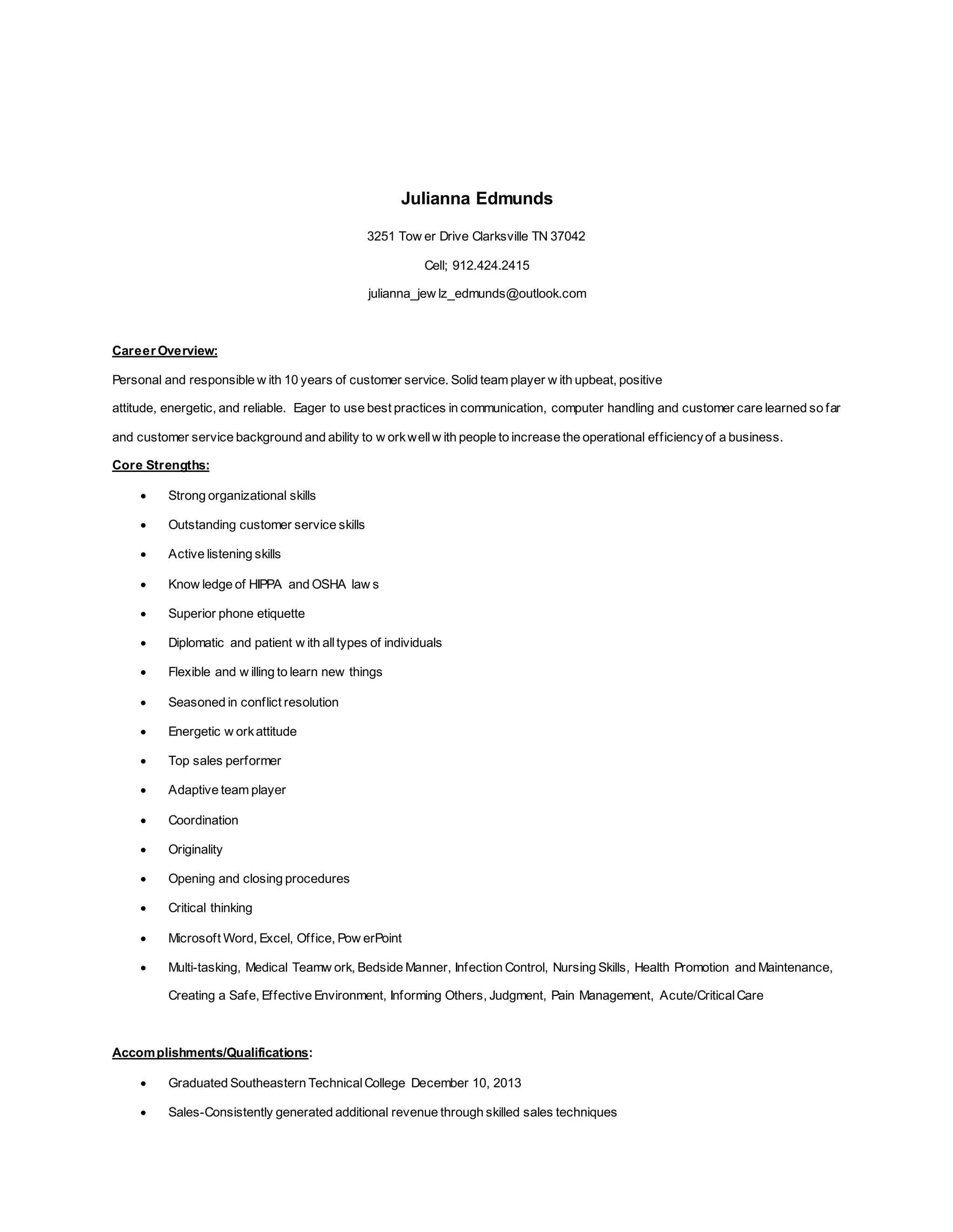Julianna Edmunds resume | PDF | Free Download
