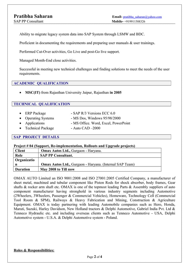 Pratibha Saharan - CV | DOC