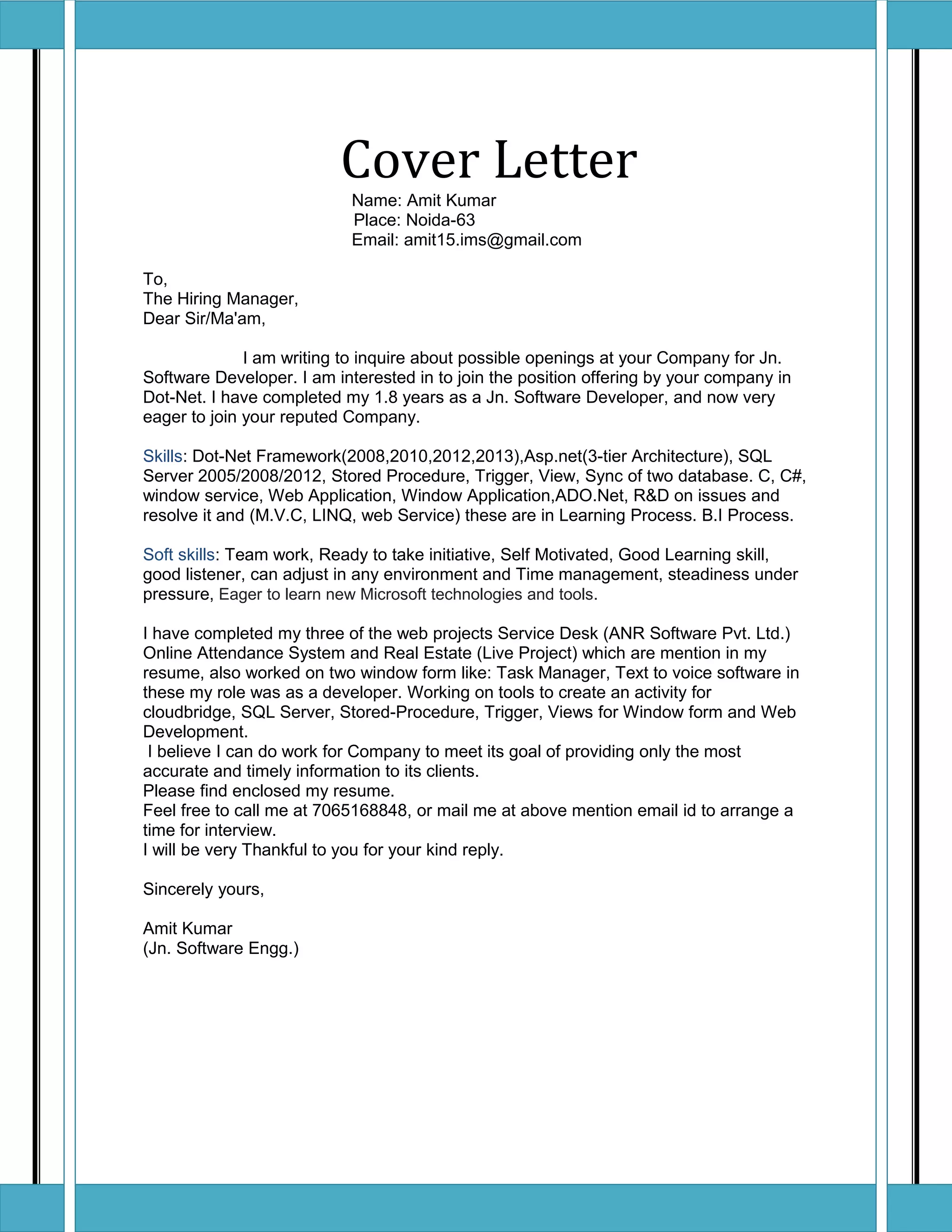 Amit Resume DOT-NET | DOC | Programming Languages | Computing