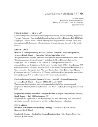Resume 1, Joyce Lincourt-Sullivan | PDF | Lung and Respiratory Health ...