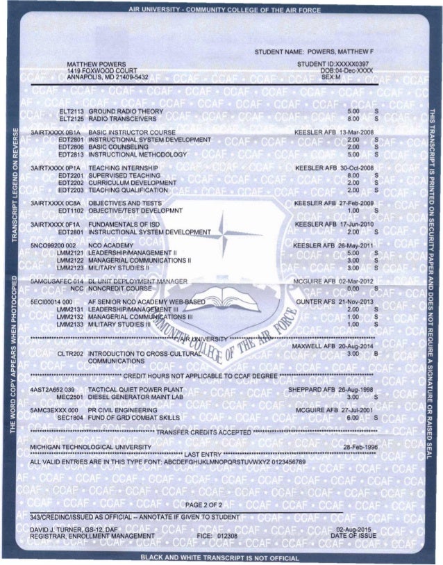 Community College of the Air Force Transcript