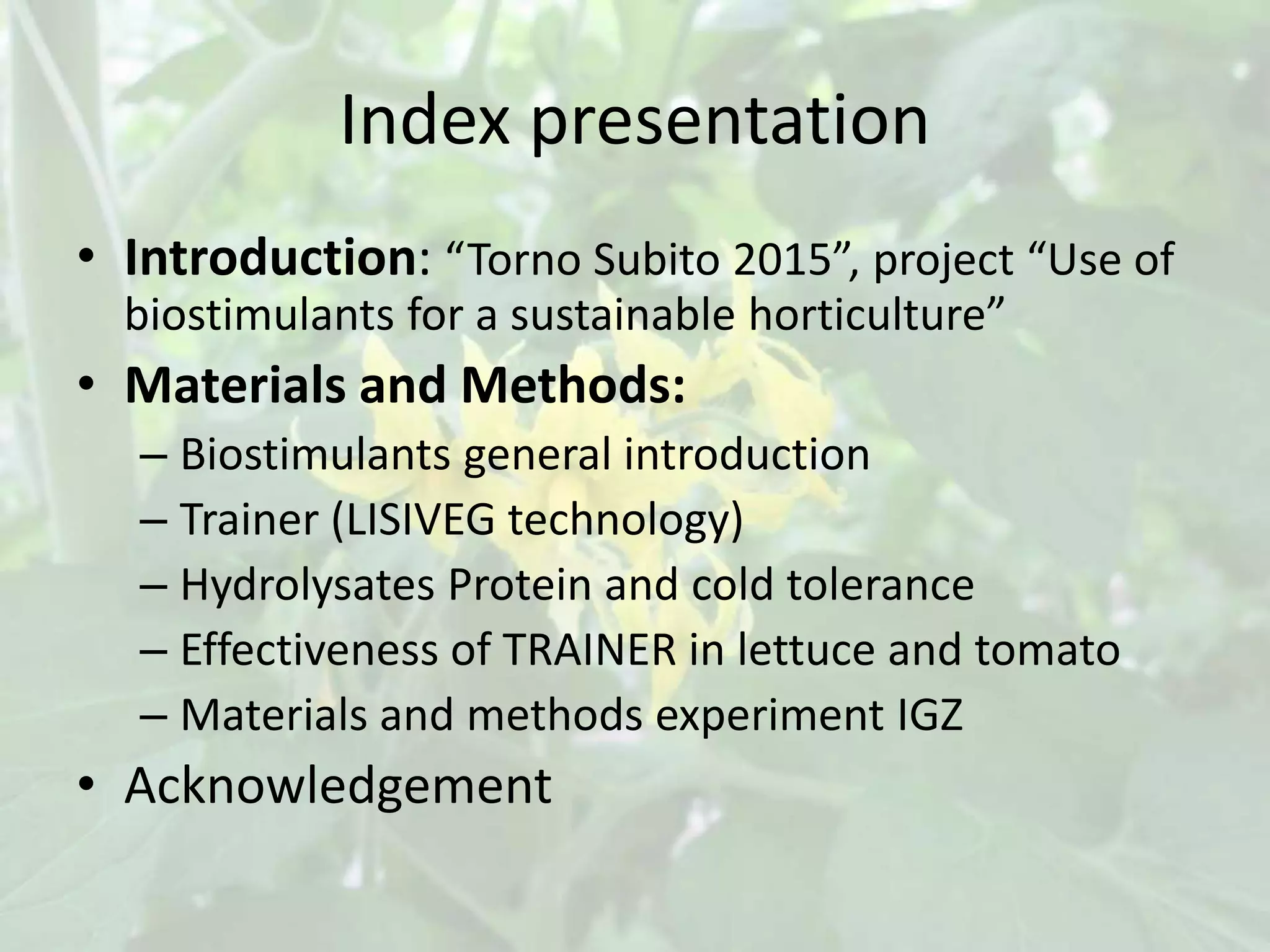 Use of biostimulants for a sustainable horticulture | PPTX