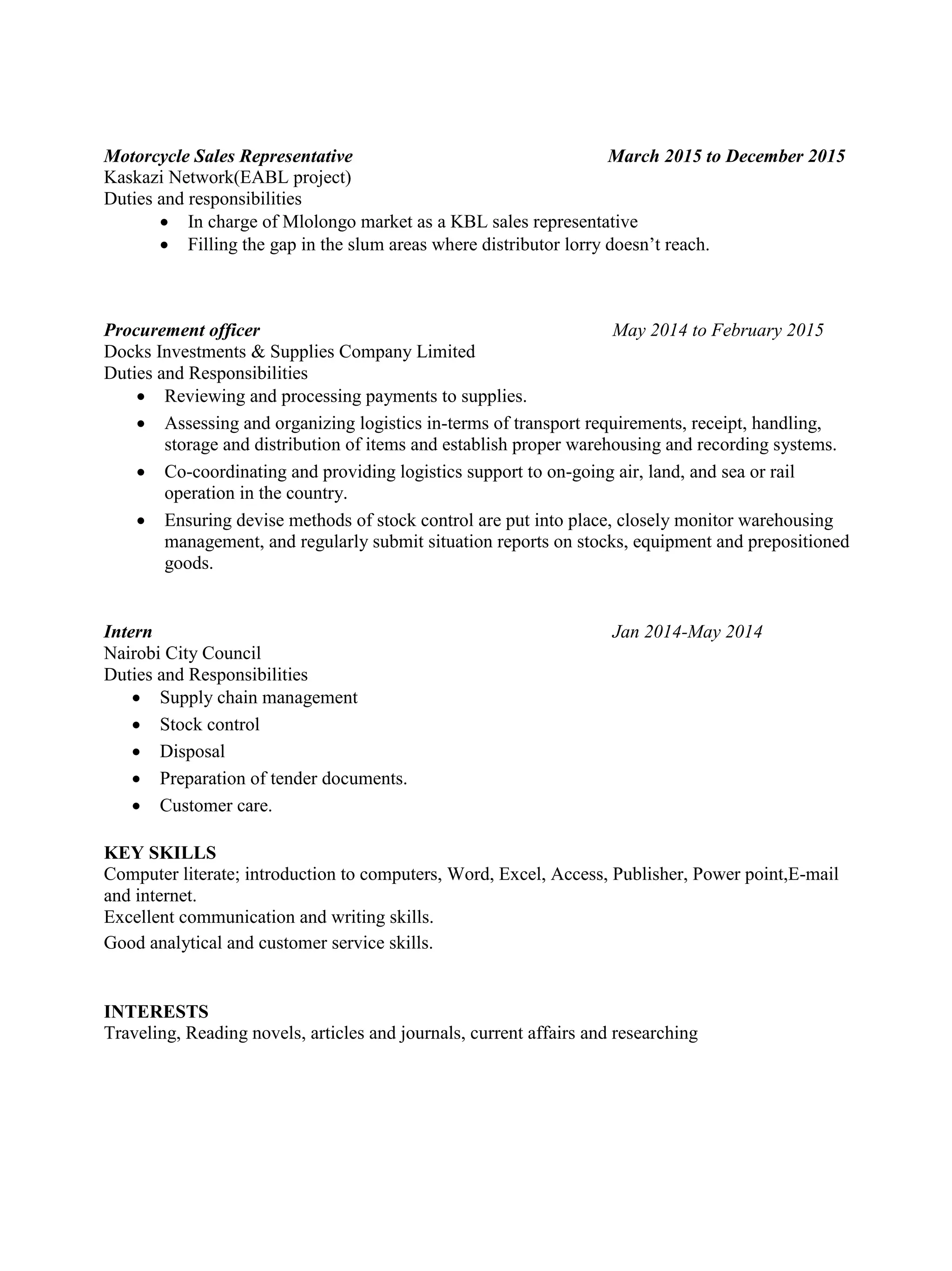 Francis Musili CV | PDF | Logistics | Business