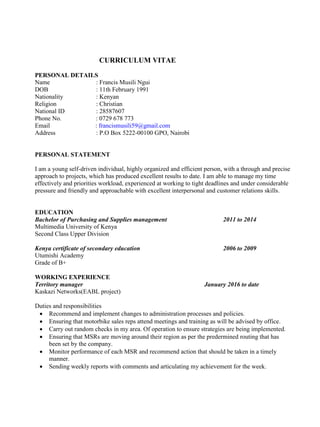 Francis Musili CV | PDF