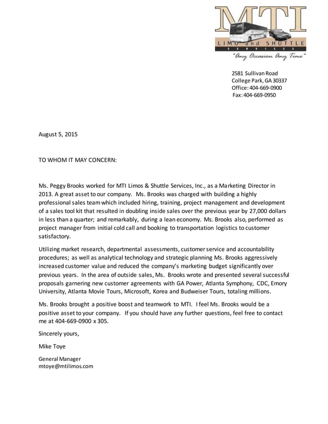 Ref Letter Mike Toye - MTI | DOCX | Sales | Business
