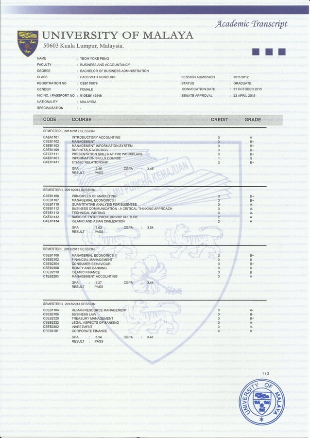 Academic Transcript | PDF