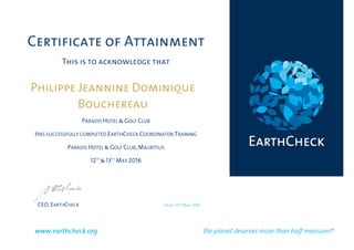 EarthCheck Coordinator Certificate_Par_BOUCHEREAU2 | PPT