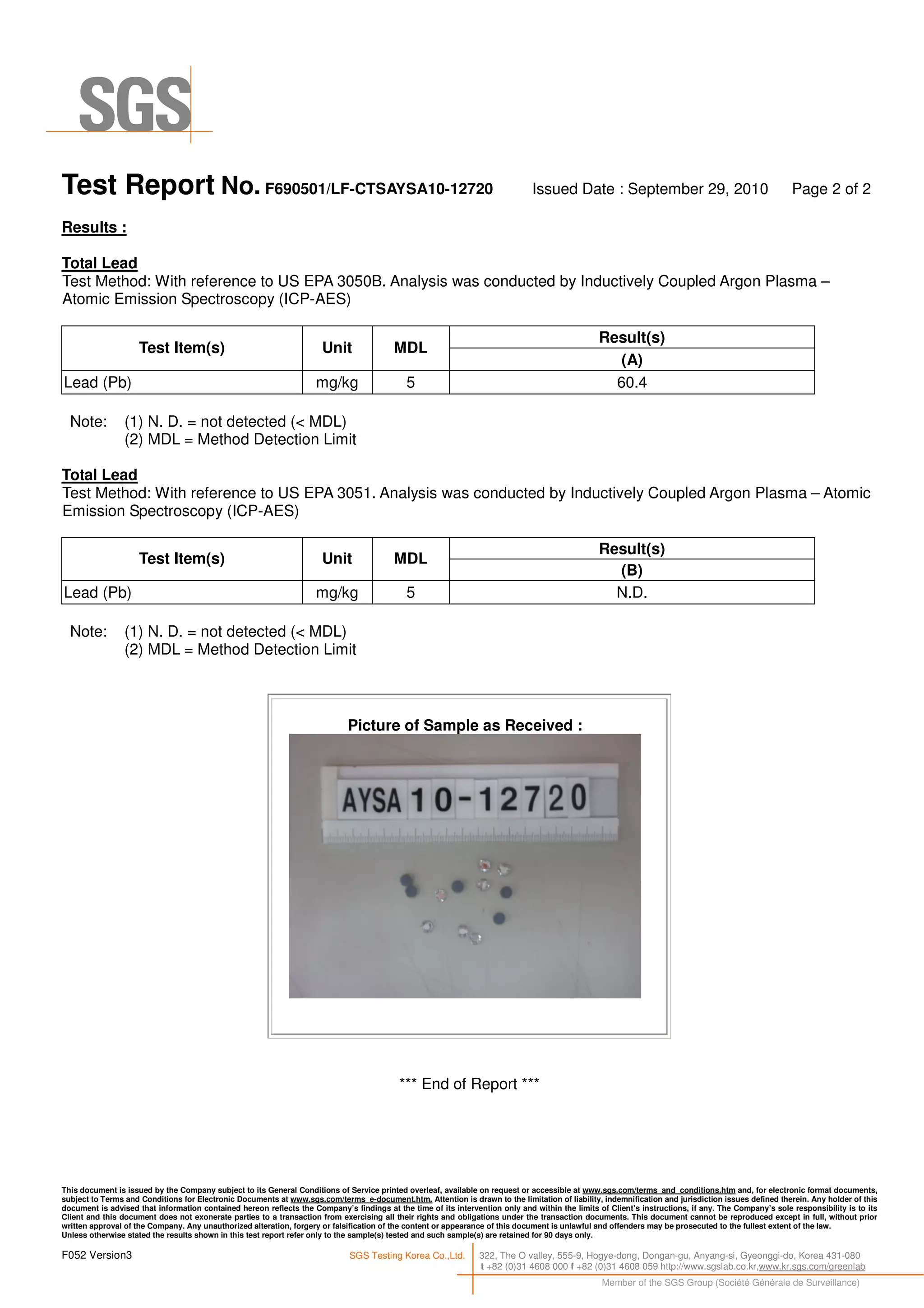 Test Report of Rhinestone from SGS for Heavy metal content | PDF