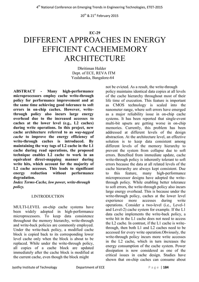 Different Approaches in Energy Efficient Cache Memory | PDF