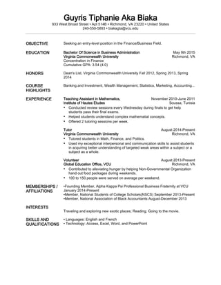 Guyris Biaka Resume | PDF