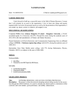 nandini cv | DOCX | Resume Writing and Advice | Job Search