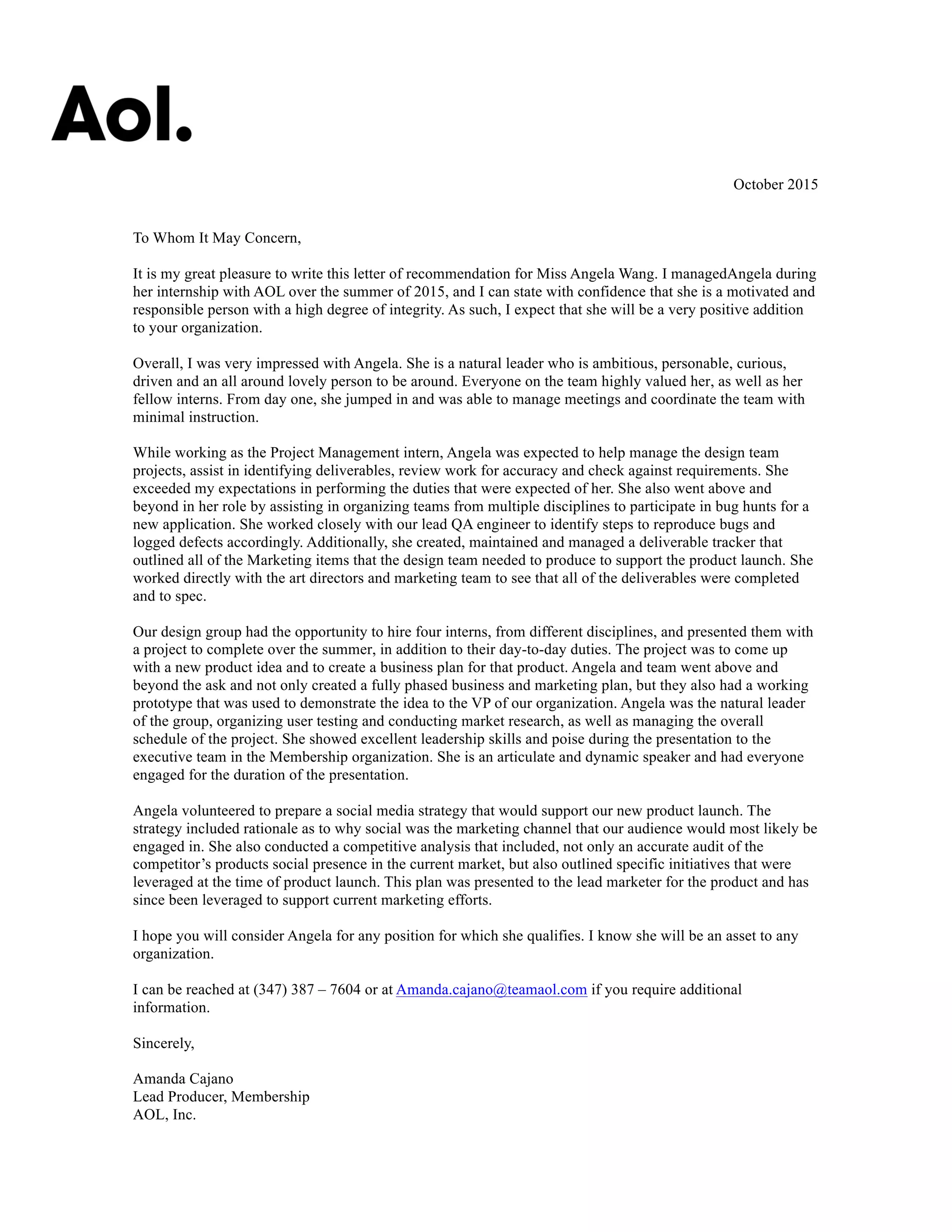 AOL Recommendation Letter | PDF