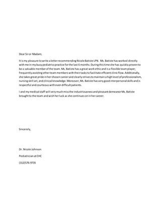 Nicole Letter of REc | DOCX | Medical Health