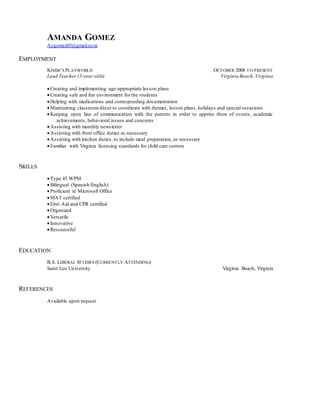 Amanda Gomez private online resume | DOCX