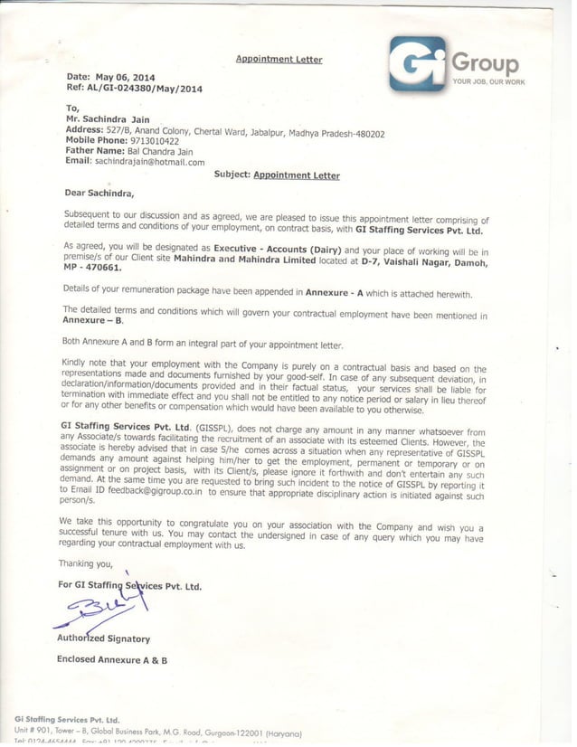 Appoiment letter | PDF