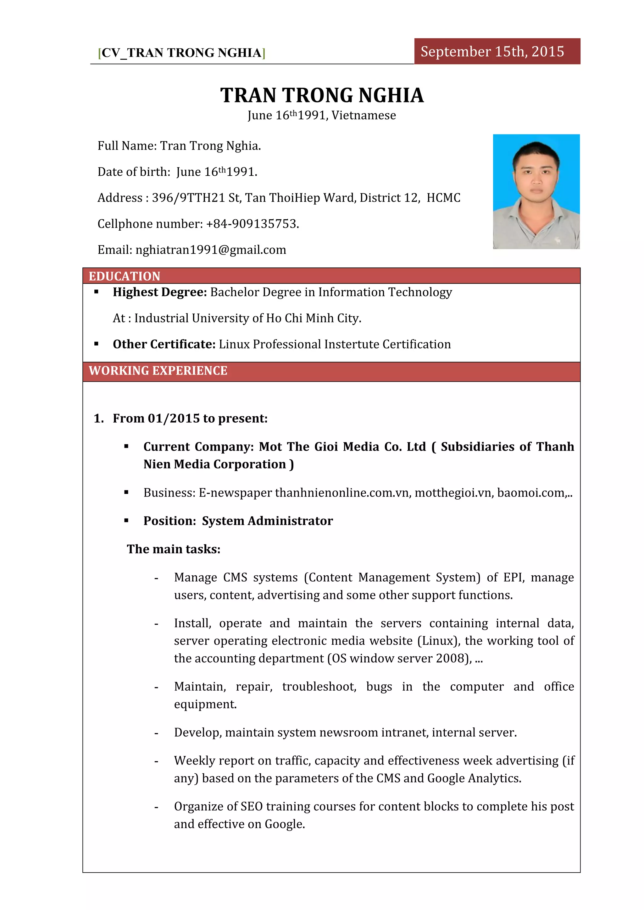 Curriculum-Vitae-TRAN-TRONG-NGHIA | PDF