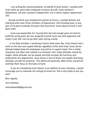 Letter of Reccommendation For Susie Stoner together | PDF