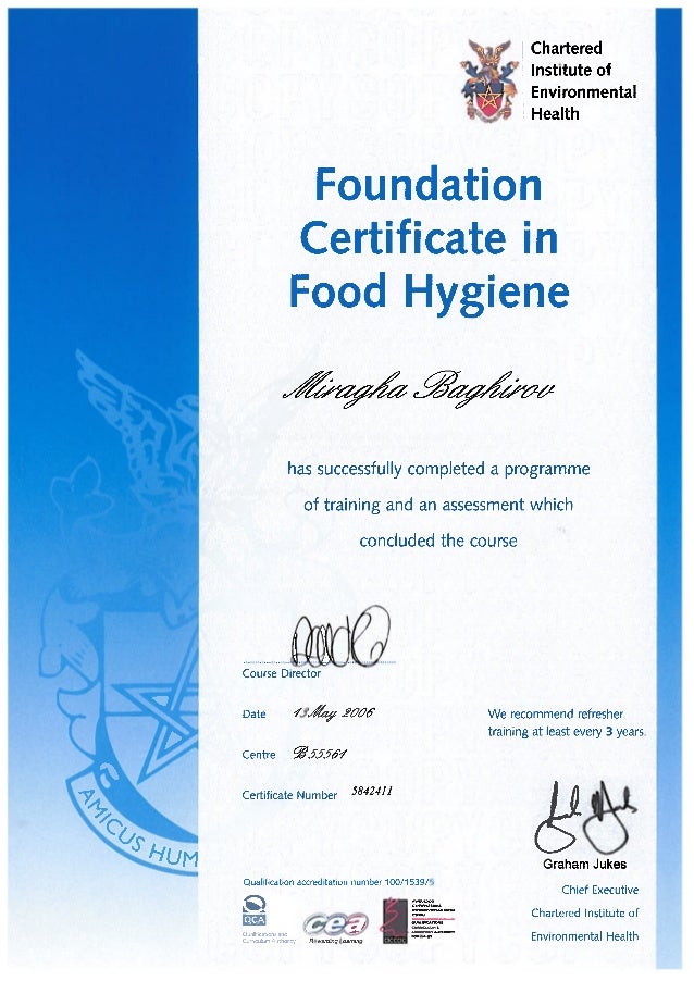 Foundation Certificate In Food Hygiene Foundation Certificate In Food Hygiene