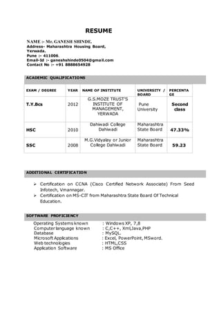 Networking Resume Format | DOCX