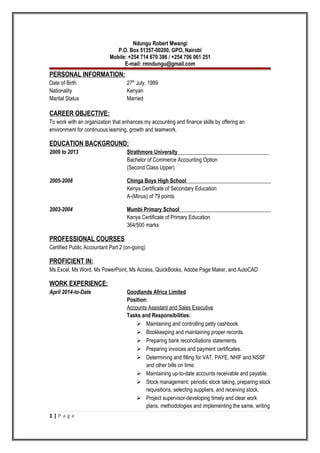 Ndungu Robert CV for Accountant-Finance job | DOC