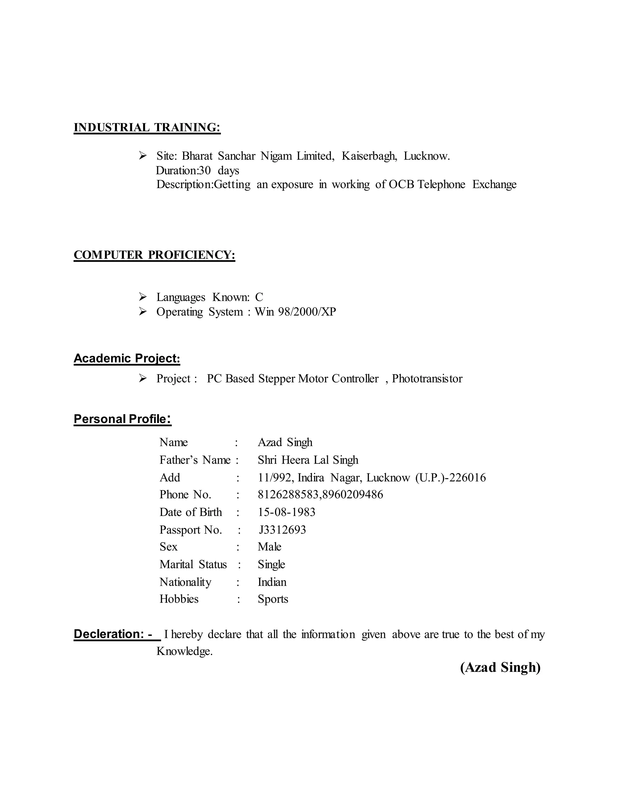 CV-Azad Singh | PDF | Free Download
