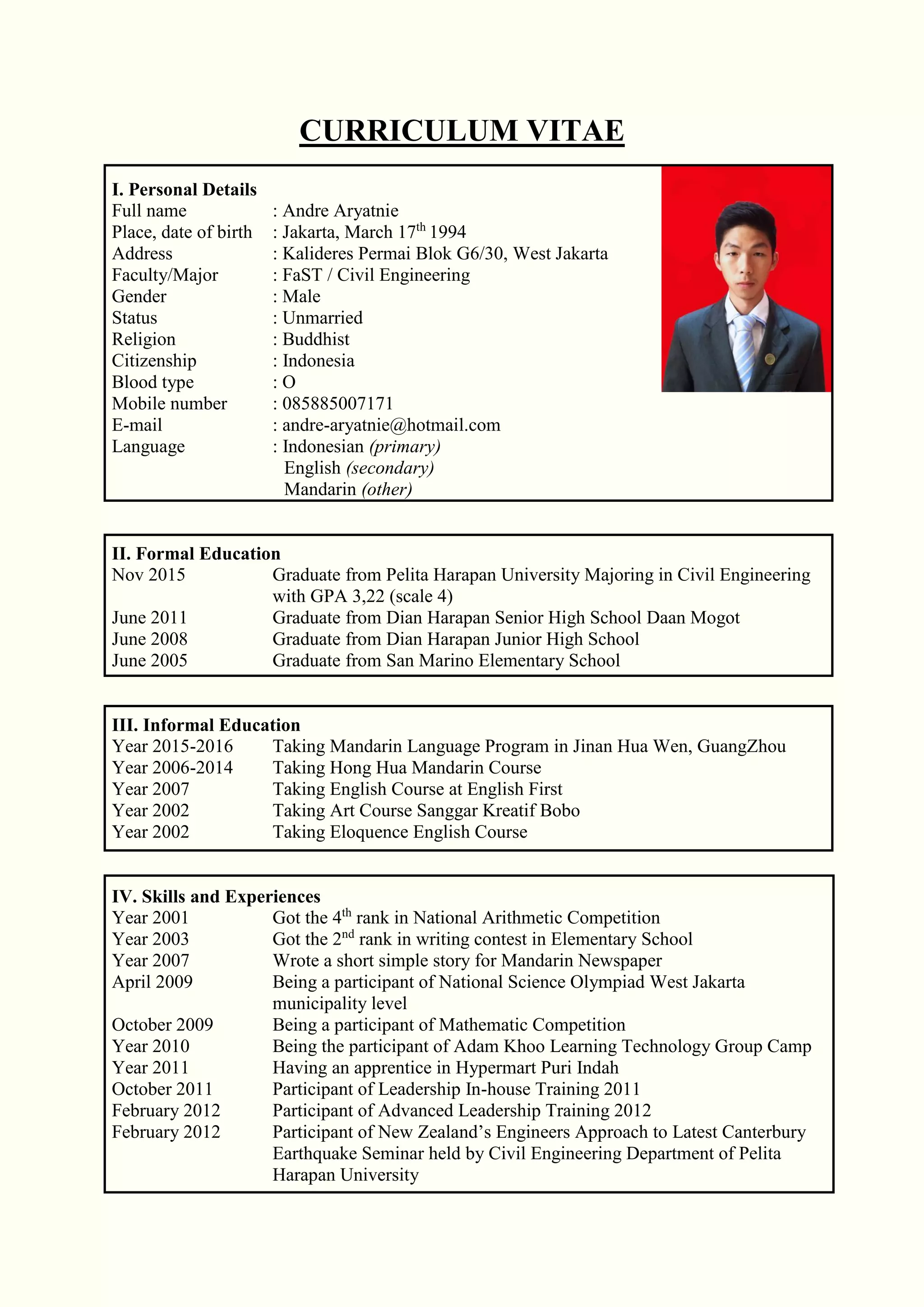 CURRICULUM VITAE Andre | PDF