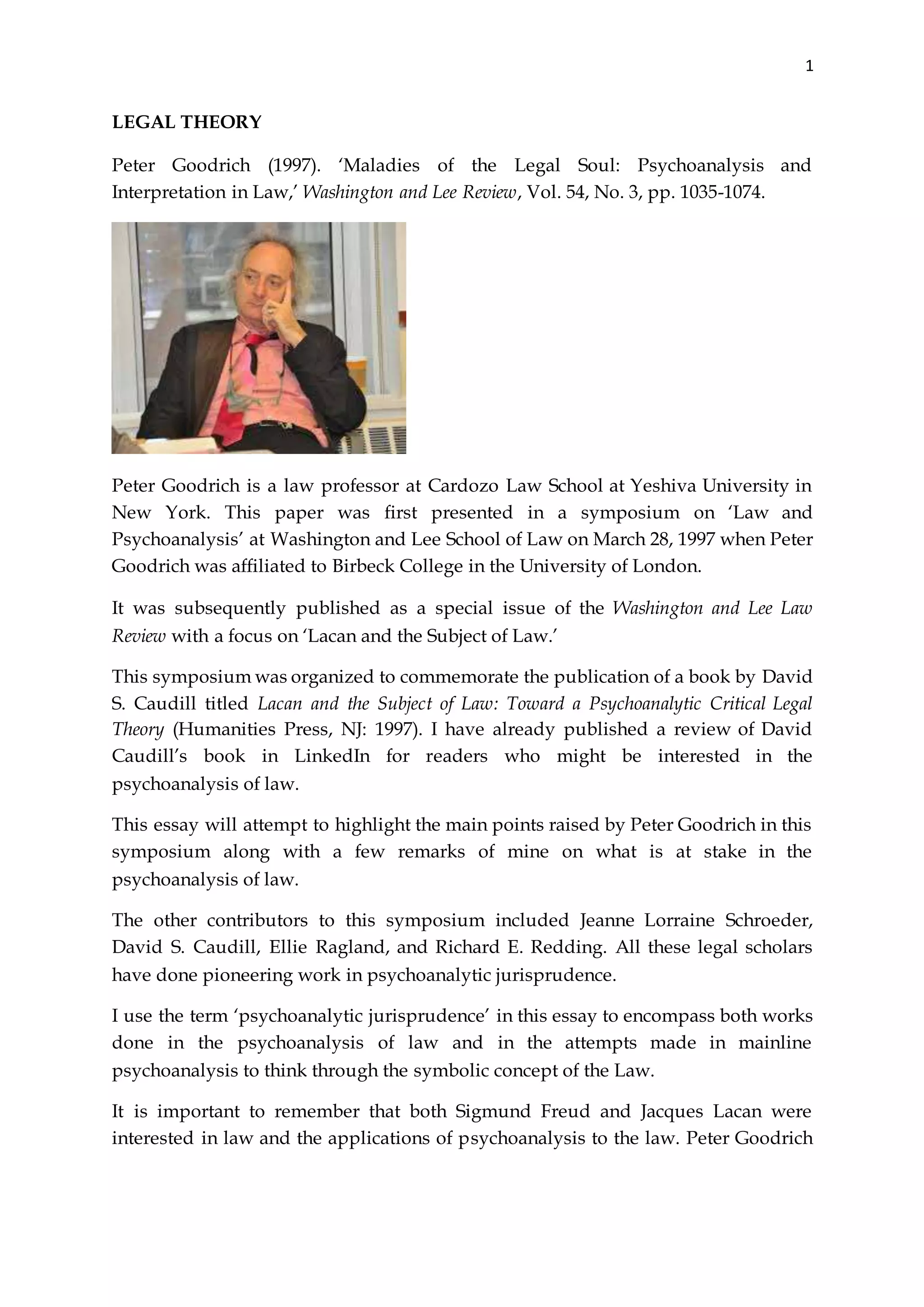 Peter Goodrich on the Psychoanalysis of Law | DOCX