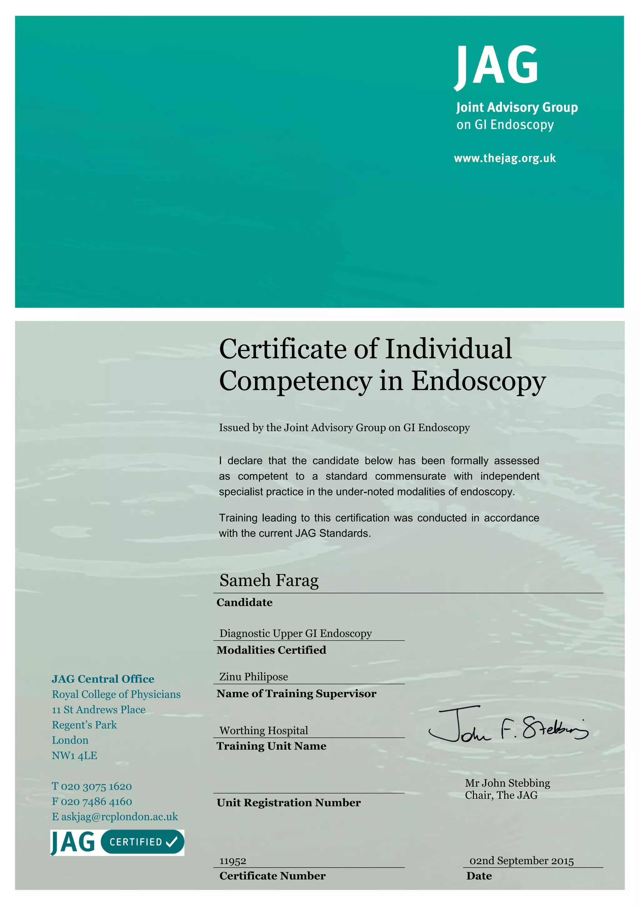 JAG_Certificate_2015 | PDF