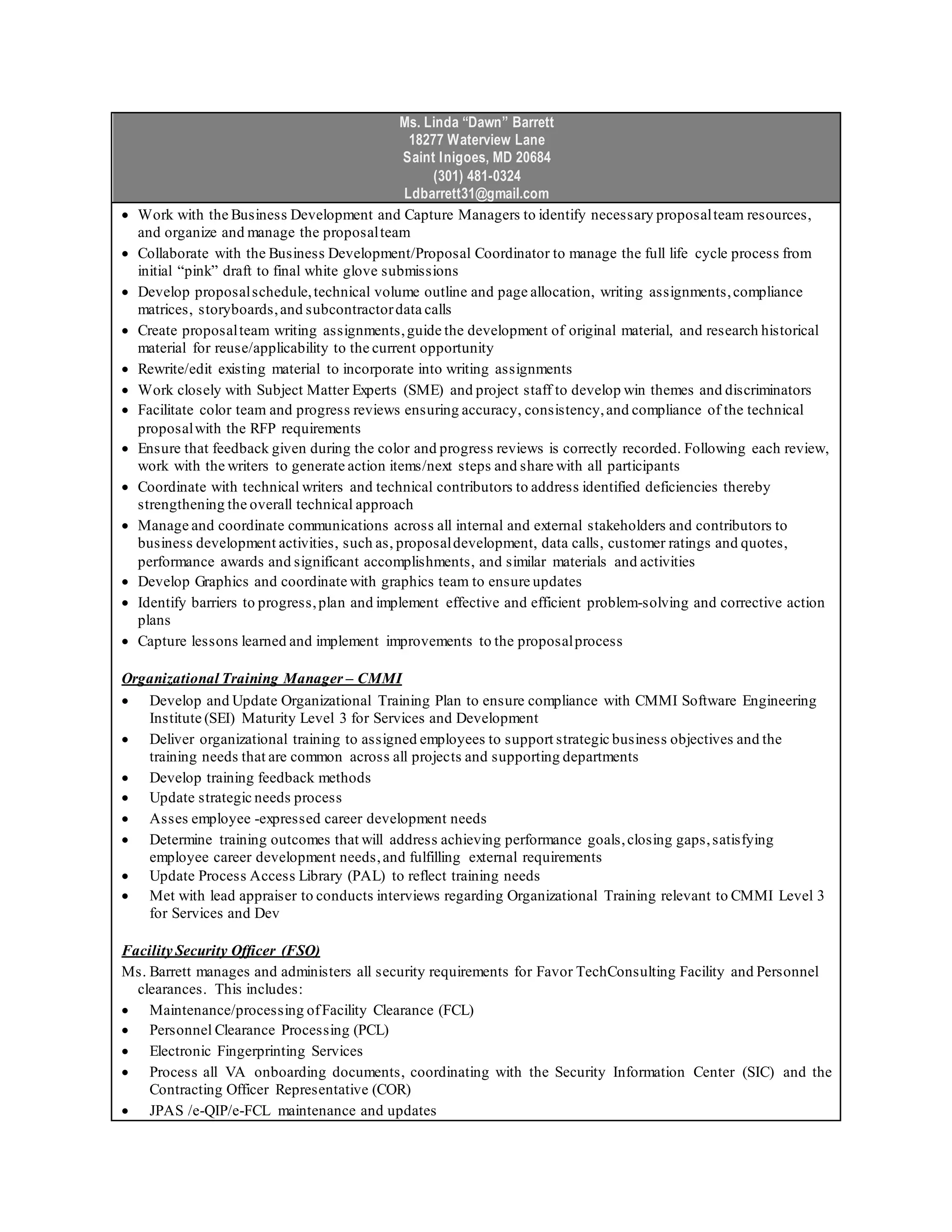 Linda Dawn Barrett Resume - 2016 | DOCX