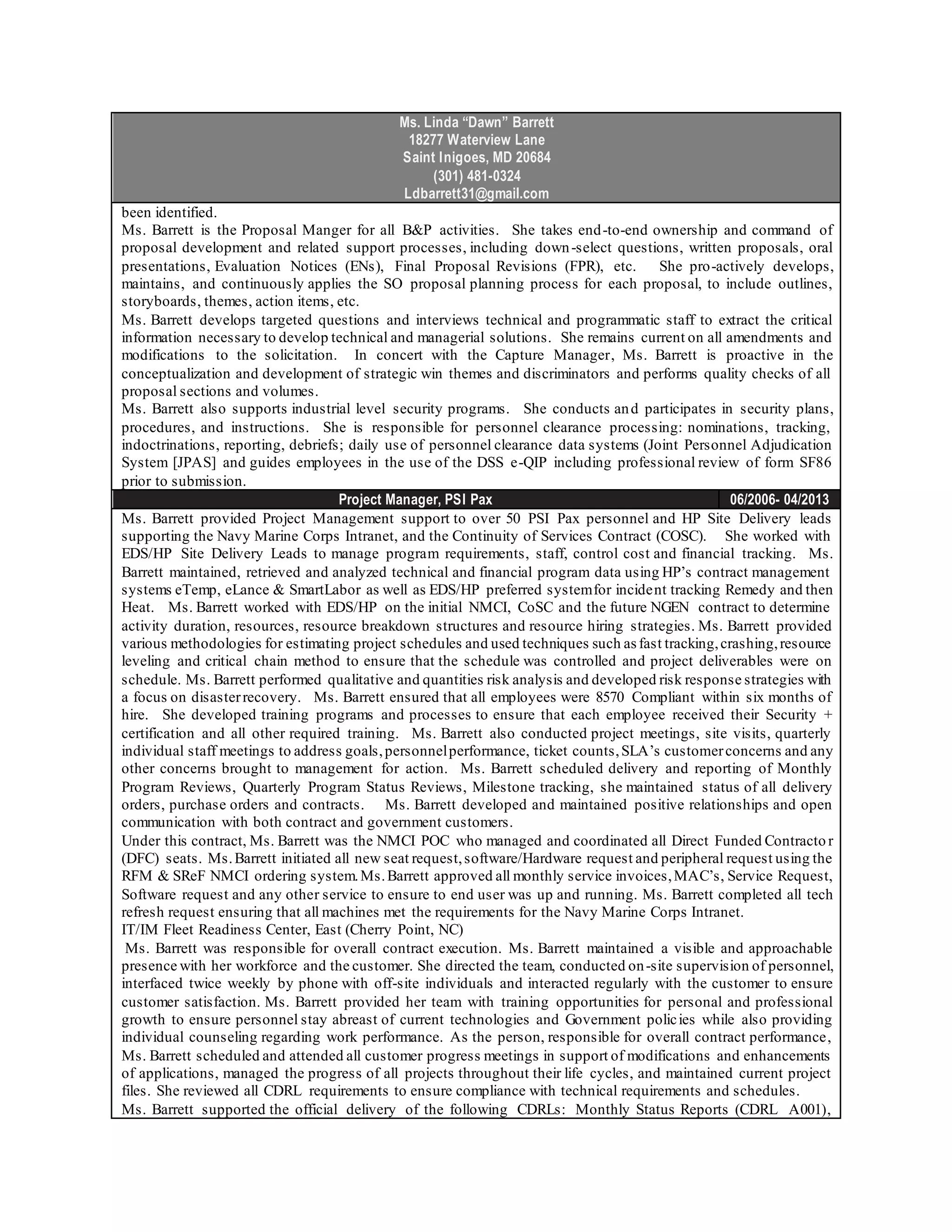 Linda Dawn Barrett Resume - 2016 | DOCX