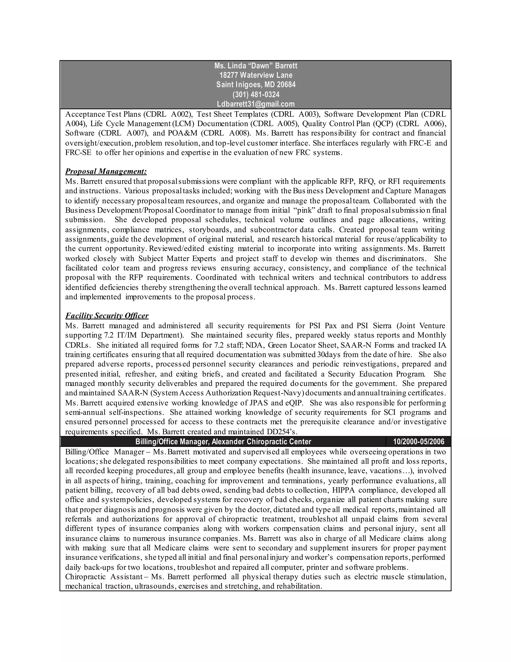 Linda Dawn Barrett Resume - 2016 | DOCX