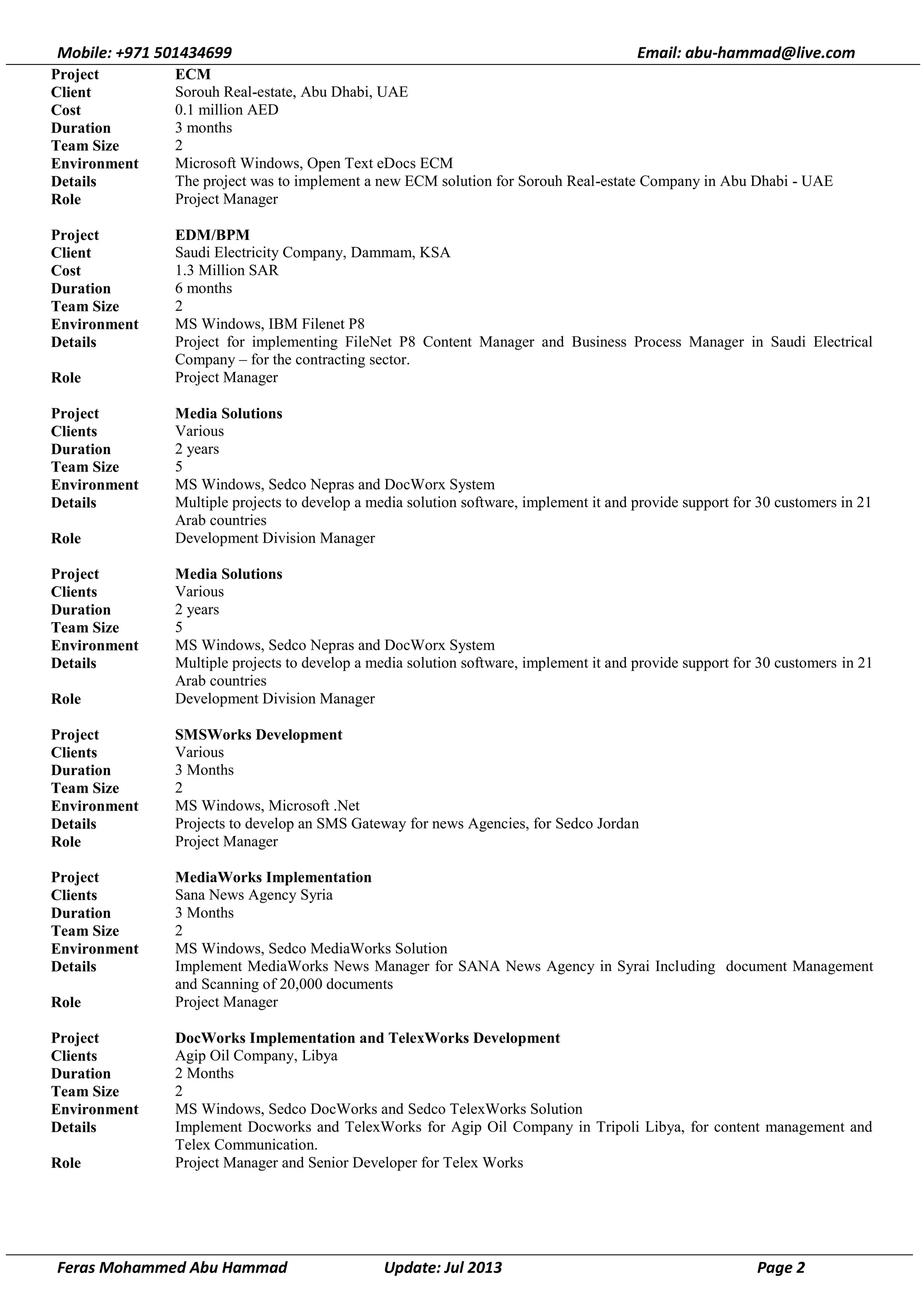 PROJECT DETAILS OF FERAS MOHAMMED ABU HAMMAD | PDF