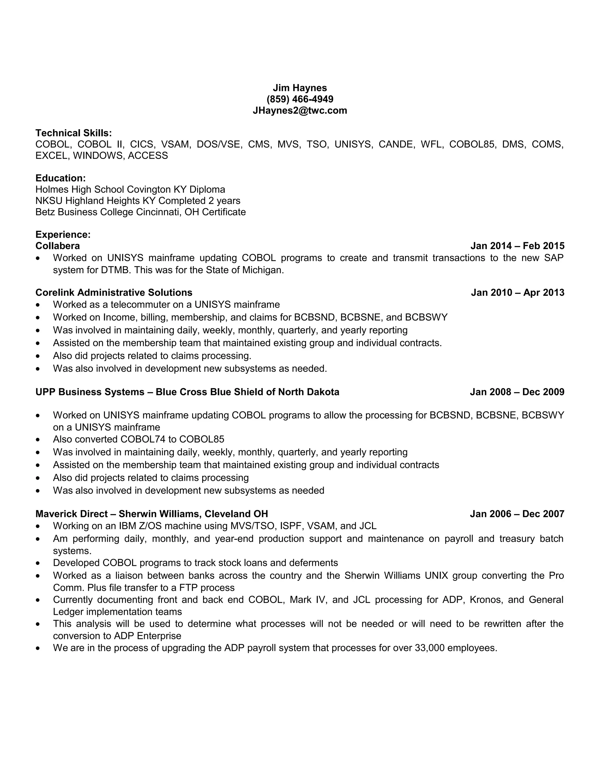 Jim Haynes_resume4 | DOC