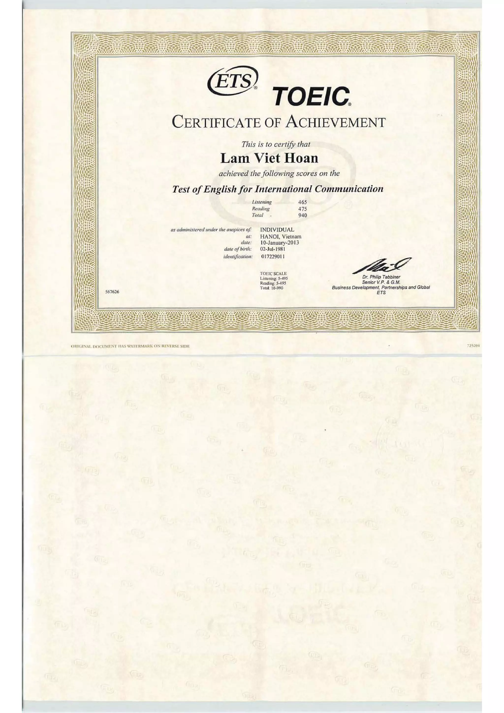 TOEIC certificate | PDF