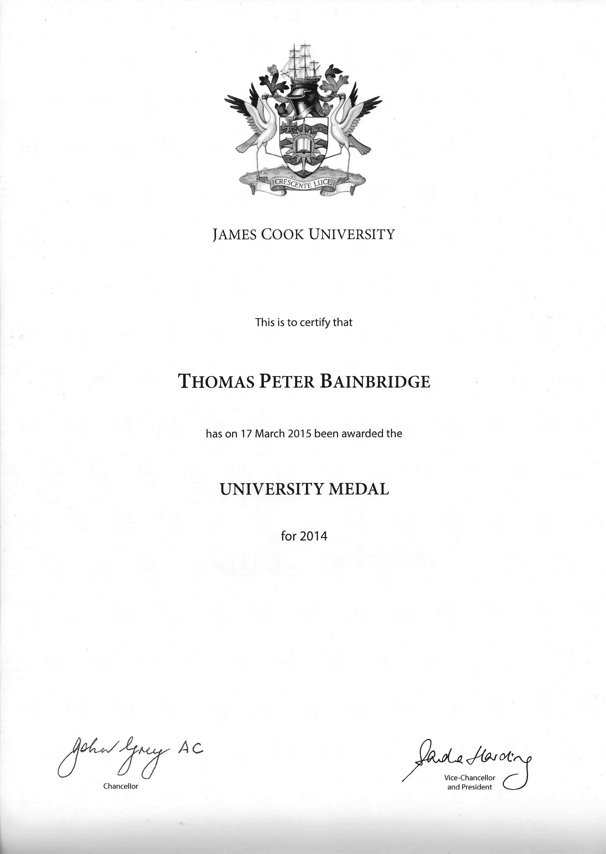 JCU University Medal Certificate | PDF