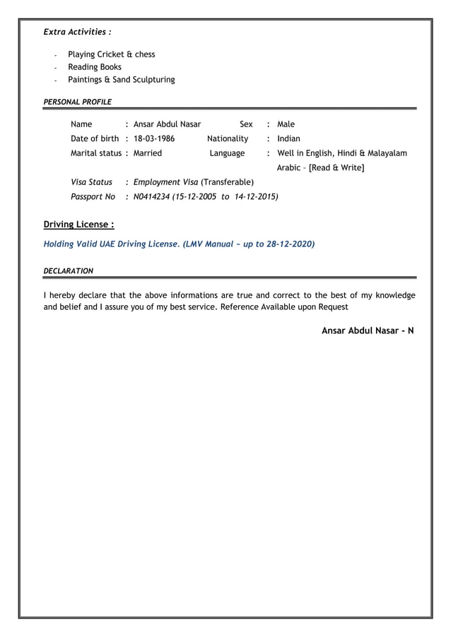 Ansar Bio Data | PDF
