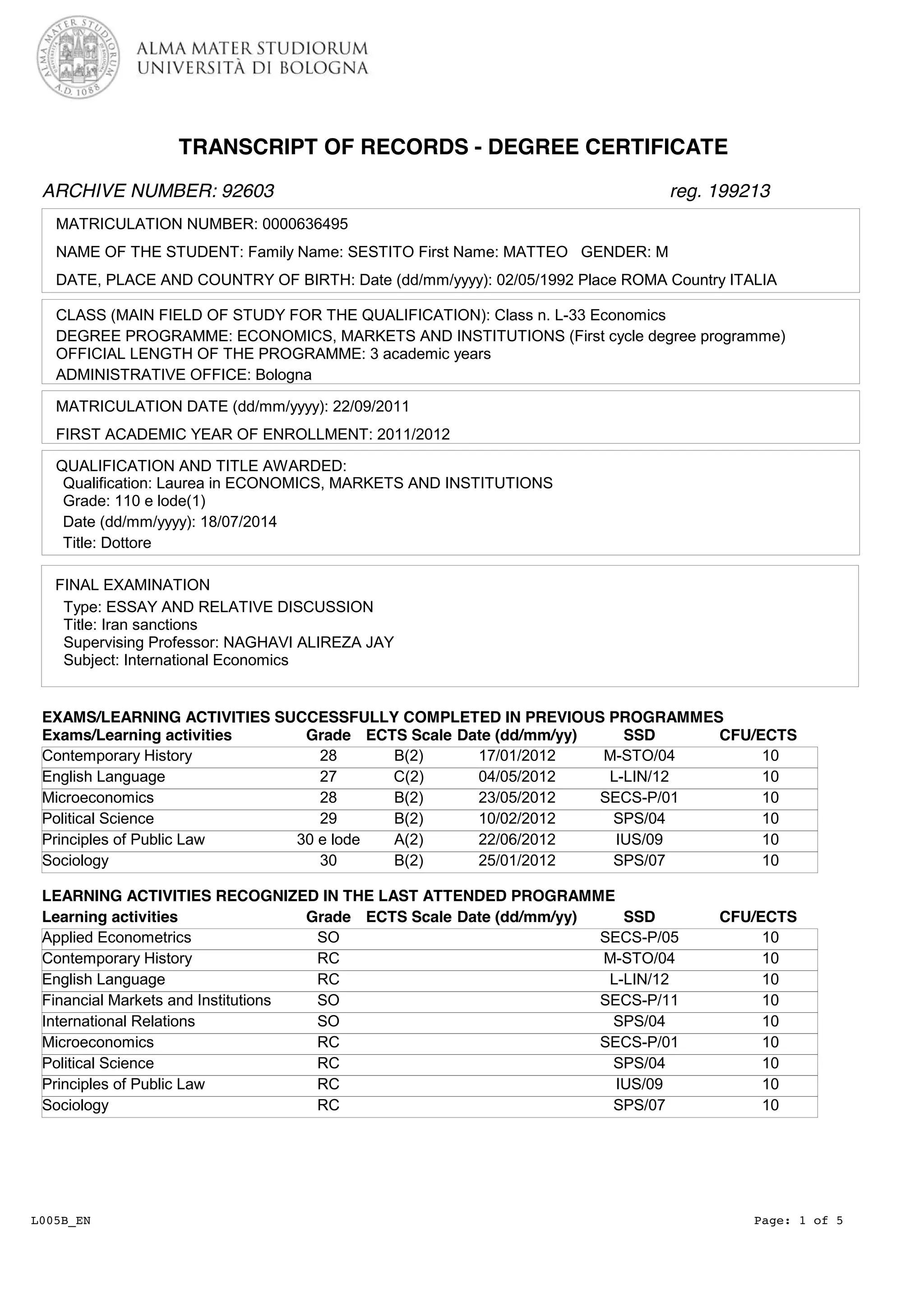 Degree certificate | PDF