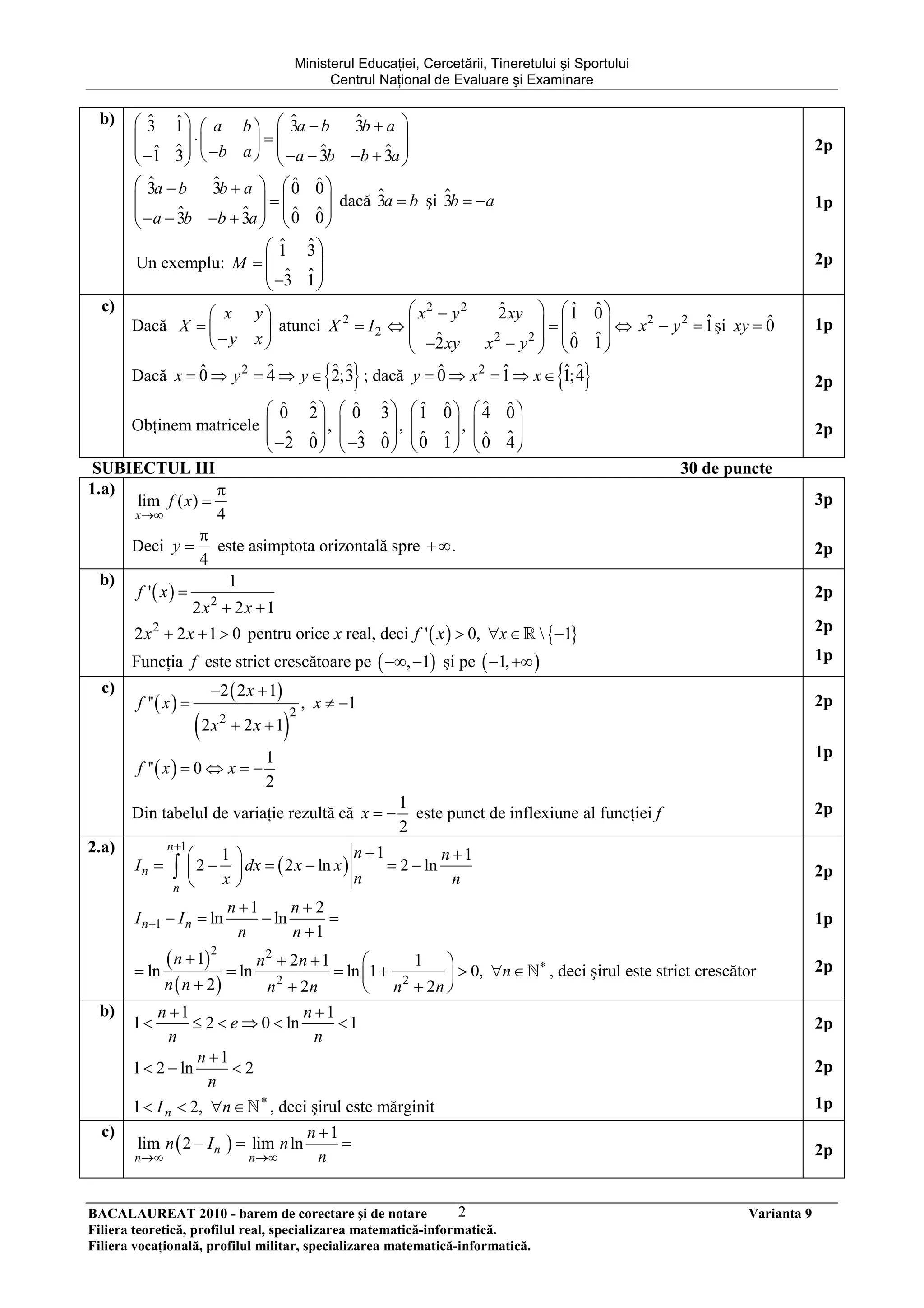 9 barem varianta oficiala bac matematica m1 2010 (prima sesiune) | PDF