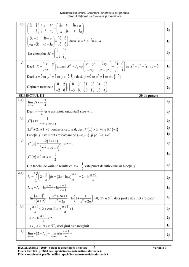 9 barem varianta oficiala bac matematica m1 2010 (prima sesiune) | PDF