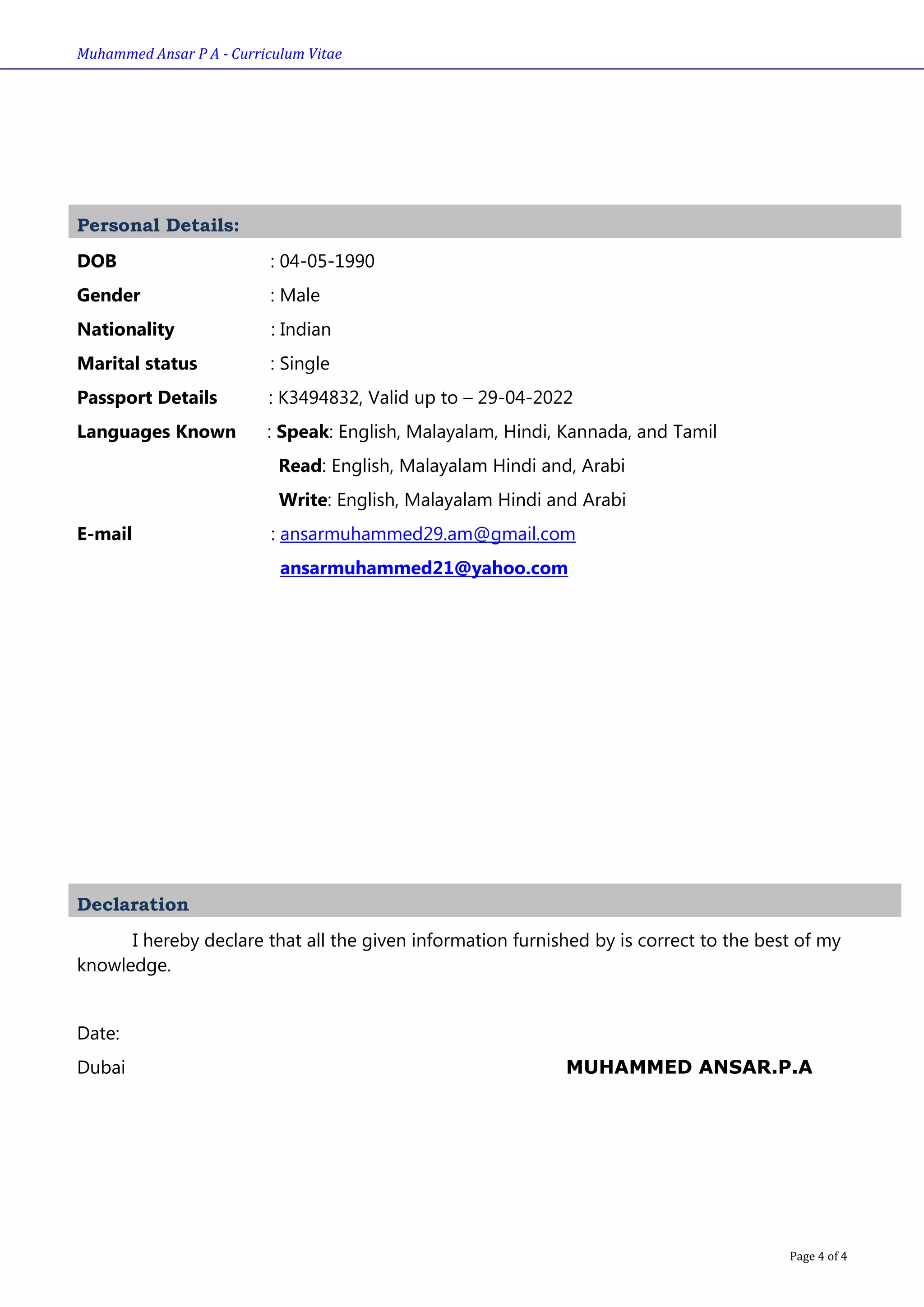ansar resume new | PDF