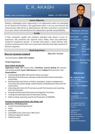 E K Akash MBA(Systems,Marketing)+BTECH(IT) Resume_BA_mar2016 | PDF