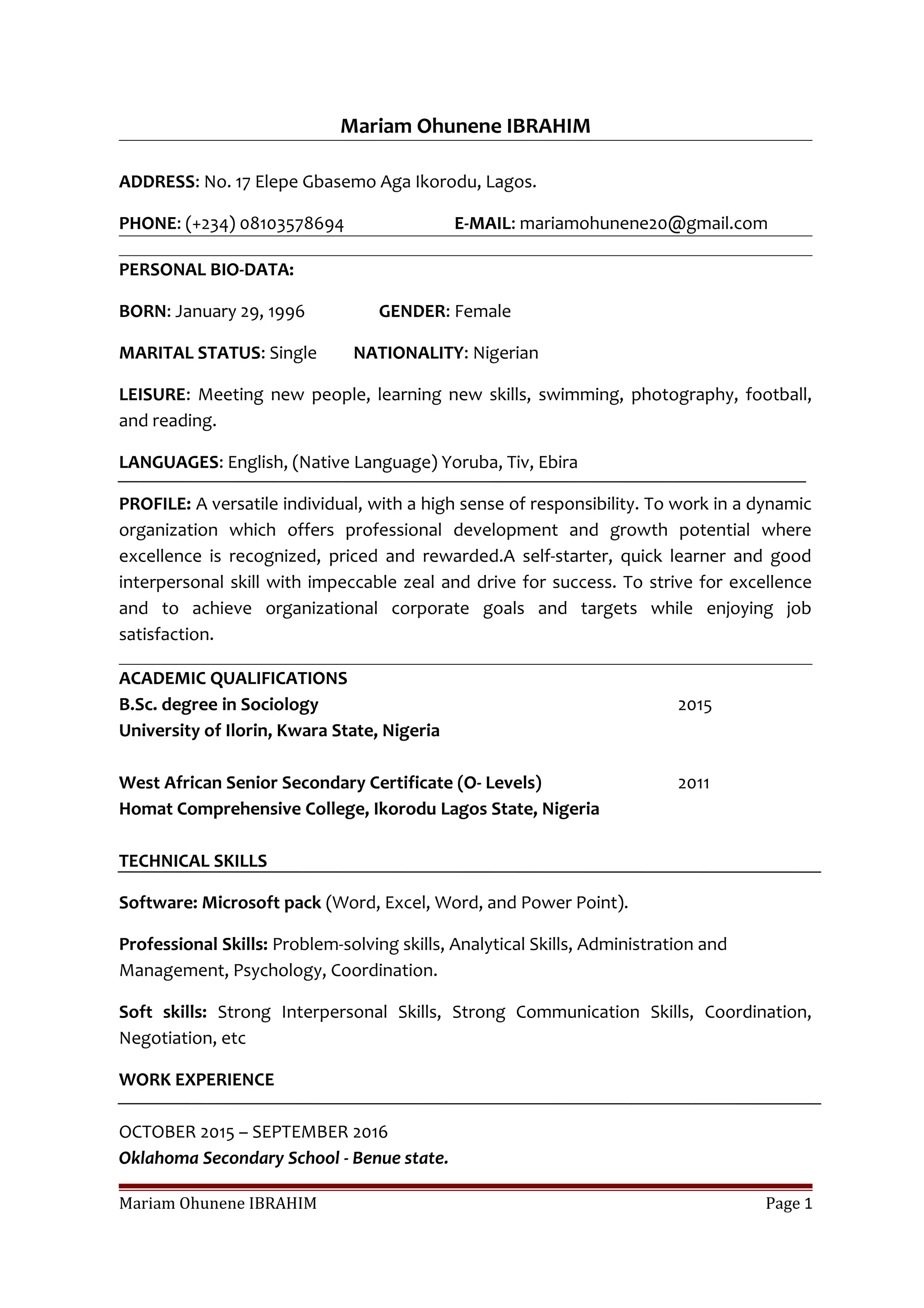 iBRAHIM mARIAM | DOC | Professional School | Postgraduate Education