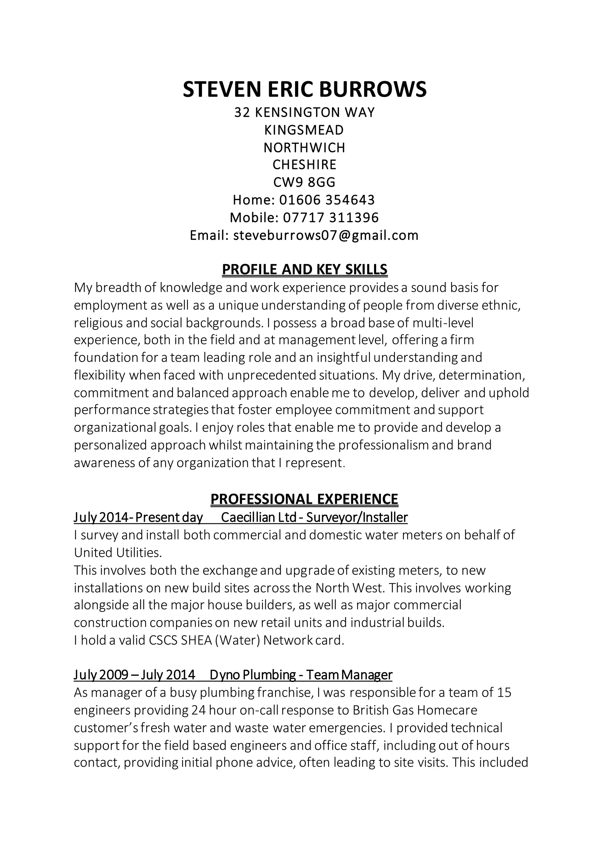 STEVEN BURROWS CV JAN 2016 | DOCX